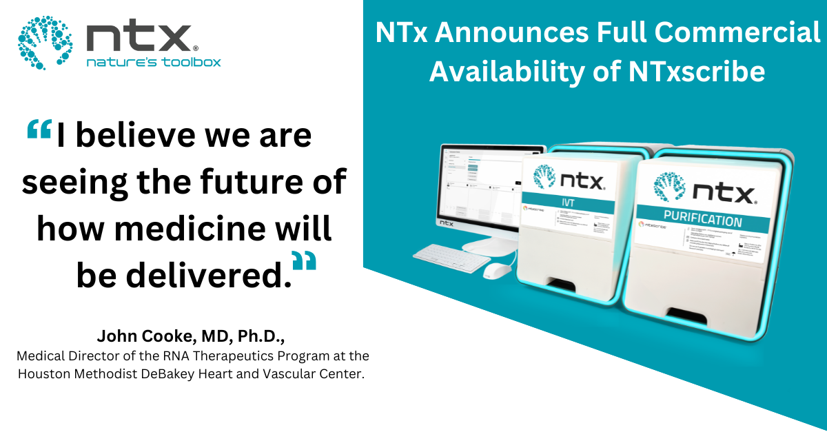 NTx Announces Full Commercial Availability of NTxscribe to Broadly Enable RNA Therapies